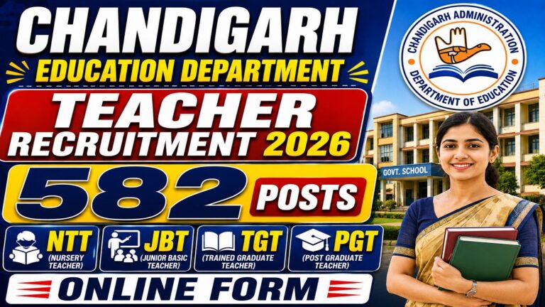 Chandigarh Education Department Teacher Recruitment 2026: 582 Posts